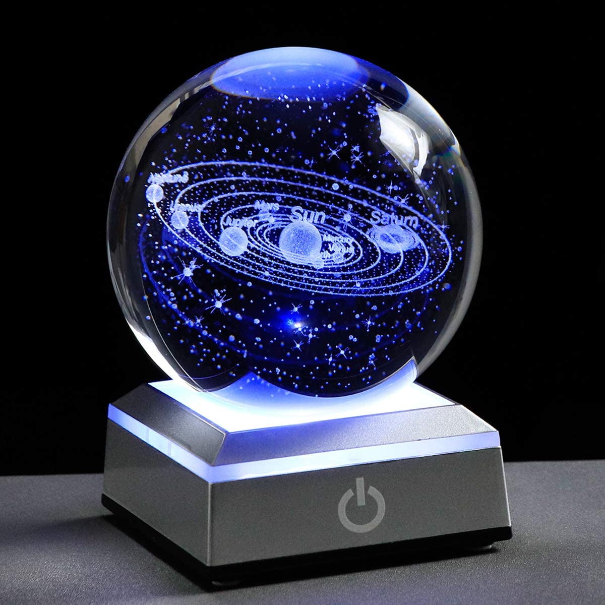 3D Solar System Crystal Ball with LED Light Base, Astronomy Decor ...