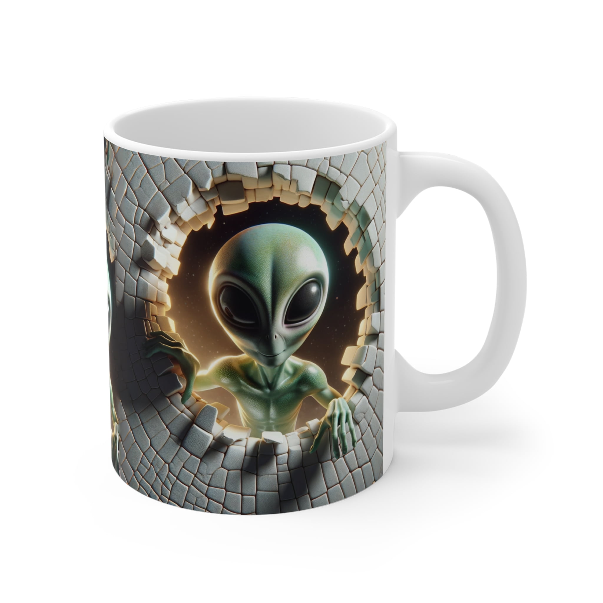 3D Space Alien Coffee Mug Gift Hole in Wall Invasion SciFi Wraparound ...