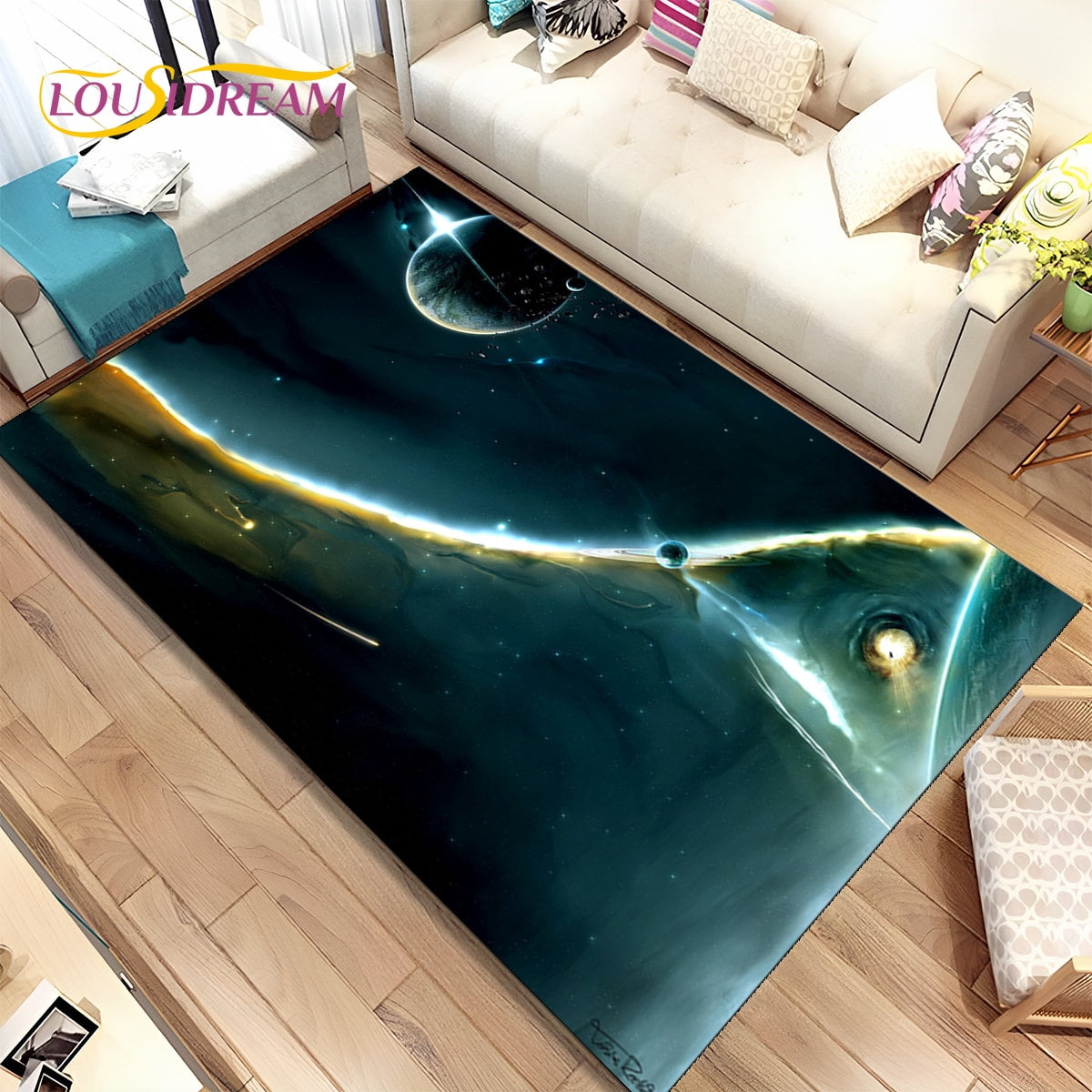 3D Space Fixed Stars Galaxy Earth Area Rug Carpet Rug for Home Living ...