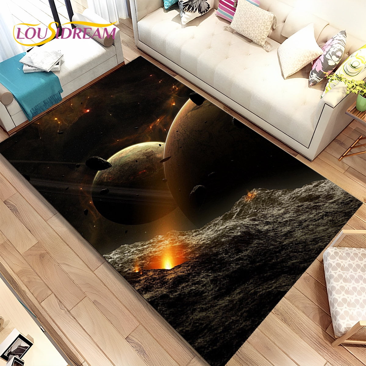 3D Space Fixed Stars Galaxy Earth Area Rug Carpet Rug for Home Living ...