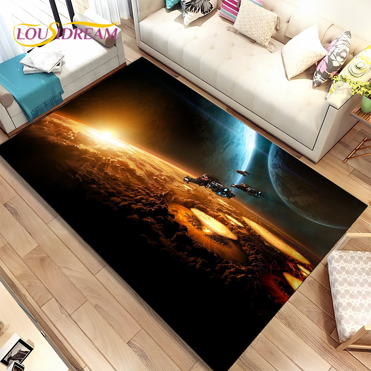 3D Space Fixed Stars Galaxy Earth Area Rug Carpet Rug for Home Living ...