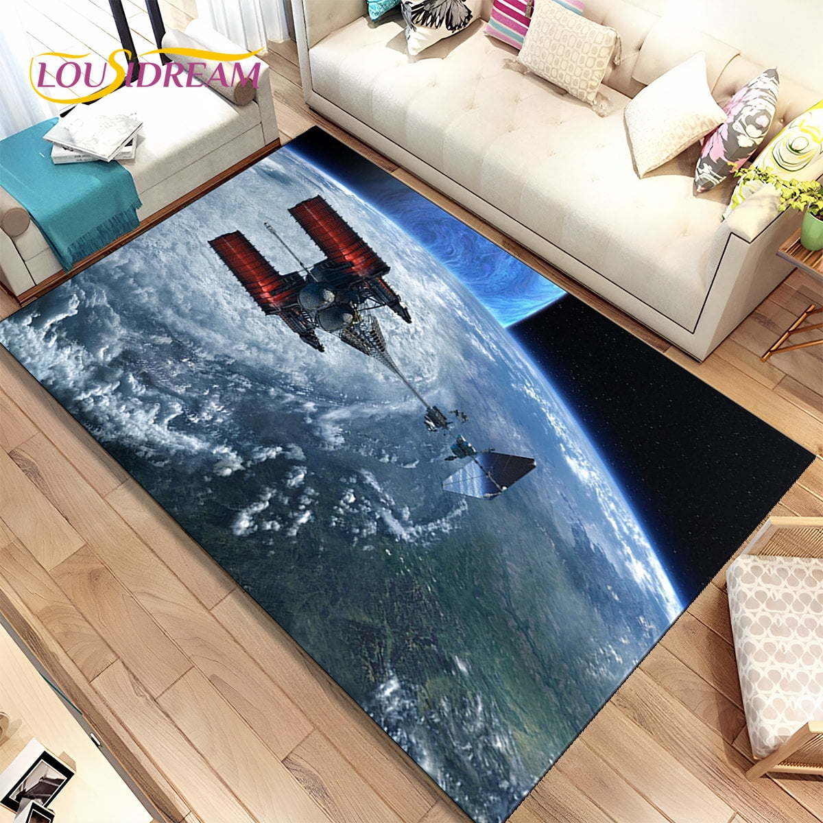 3D Space Fixed Stars Galaxy Earth Area Rug Carpet Rug for Home Living ...