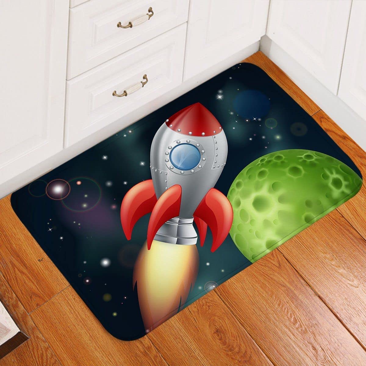 3D Space Rocket Printed Doormat,Novelty Flannel Floor Mat with Non-Slip ...