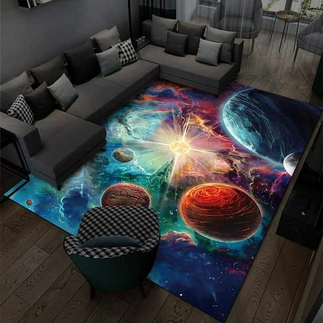 3D Space Universe Planet Floor Mat Soft Flannel Large Size Carpets for ...