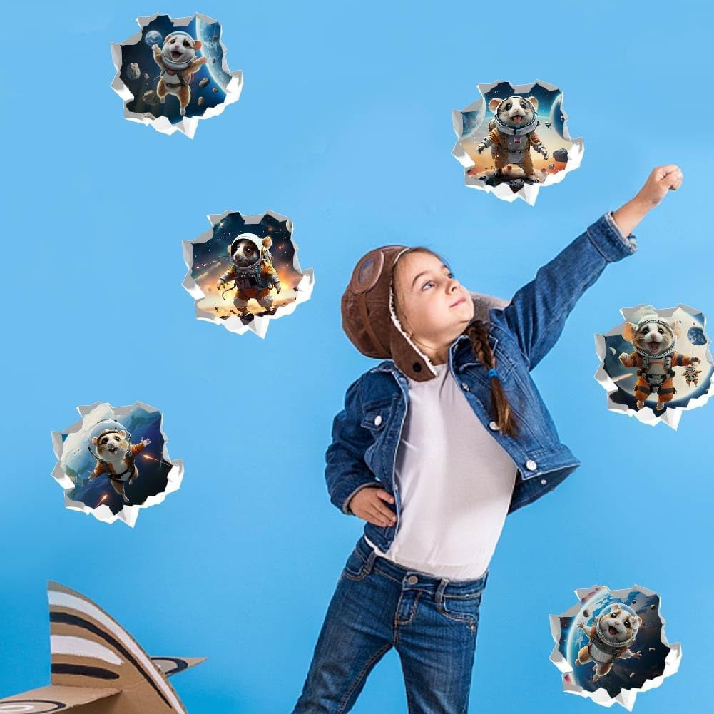 3D Space Wall Decals 6 PCS Space Rat Wall Sticker Funny Cracked Rat ...