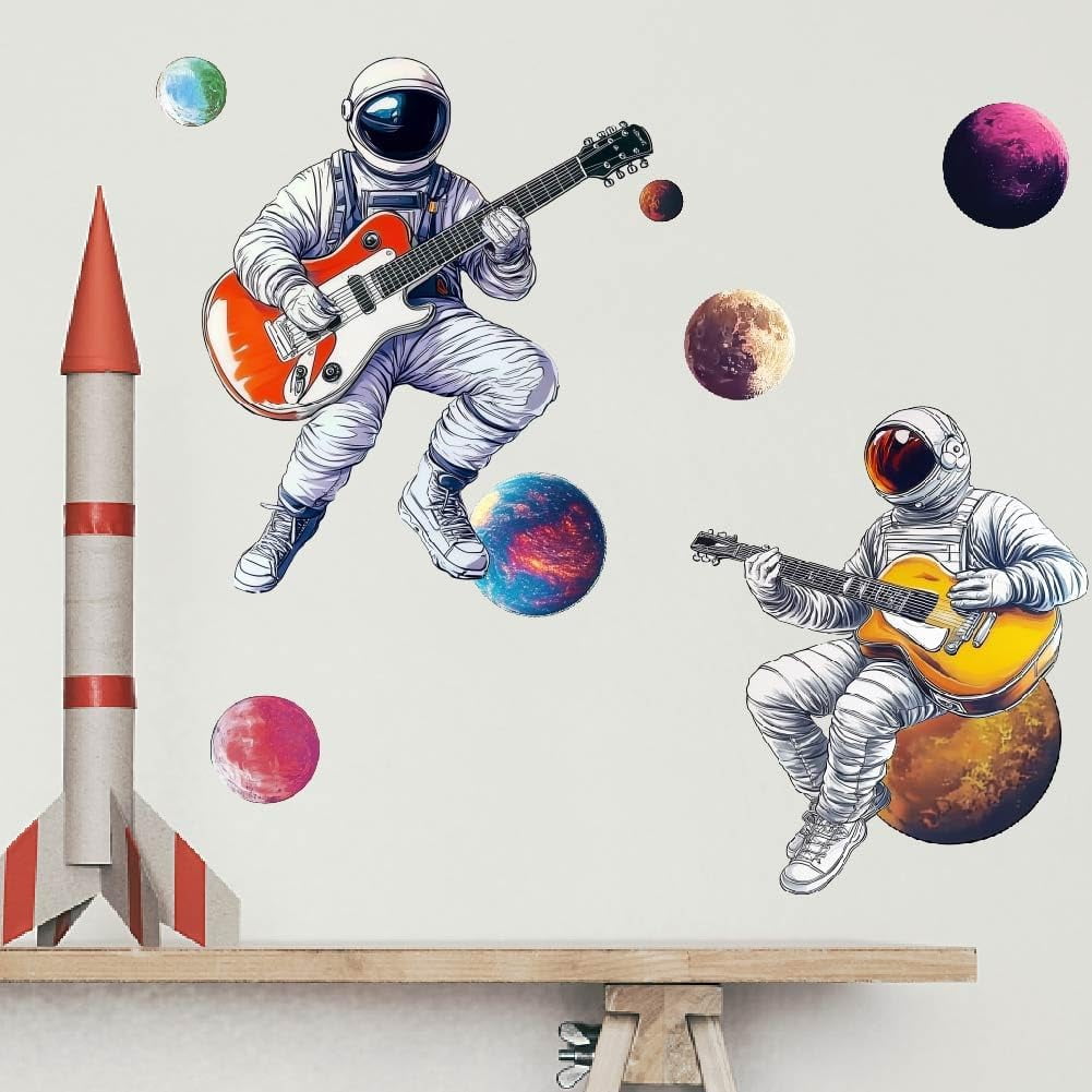 3D Space Wall Stickers Music Theme Wall Decal Astronaut Guitar Decals ...