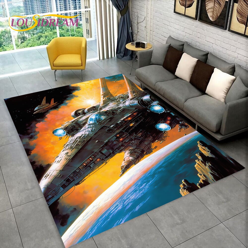 3D Spaceship Spacecraft UFO Cartoon Carpet Rug for Home Living Room ...