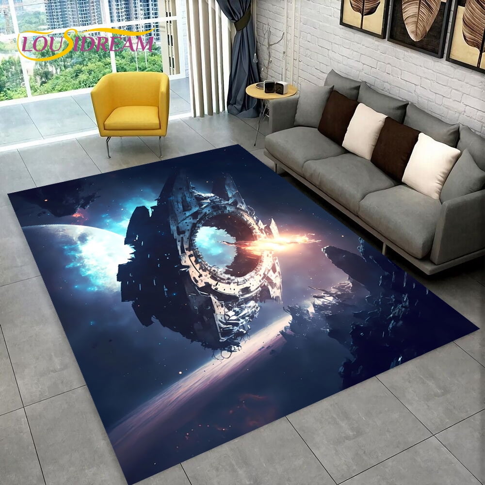 3D Spaceship Spacecraft UFO Cartoon Carpet Rug for Home Living Room ...
