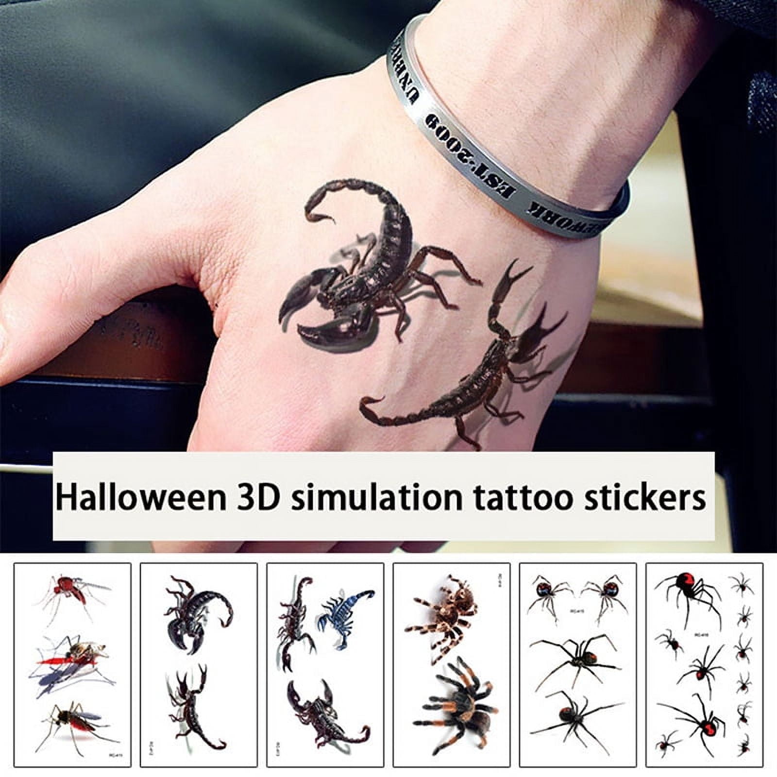 3D Spider Tatoo Scorpion Temporary Tattoo Stickers For Halloween Tricky ...
