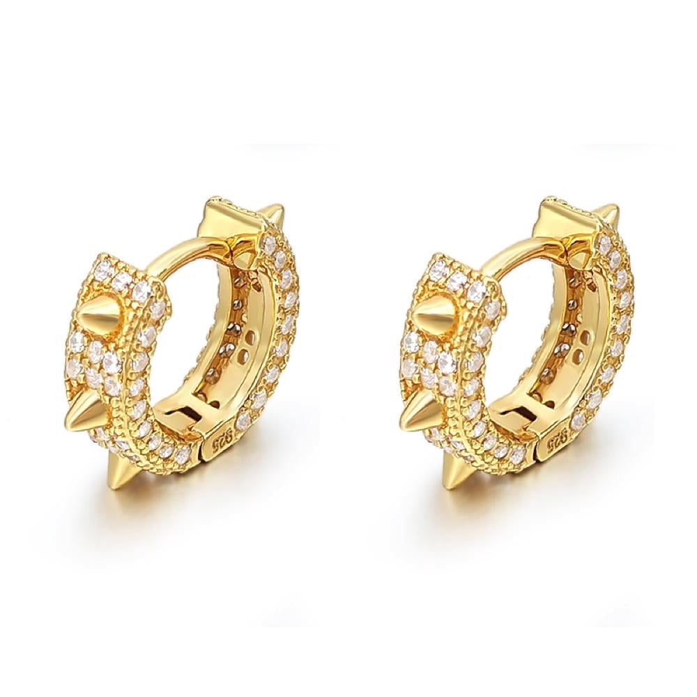 3D Spiked CZ Huggie Hoop CZ Iced Out Earrings .925 Silver - Walmart.com
