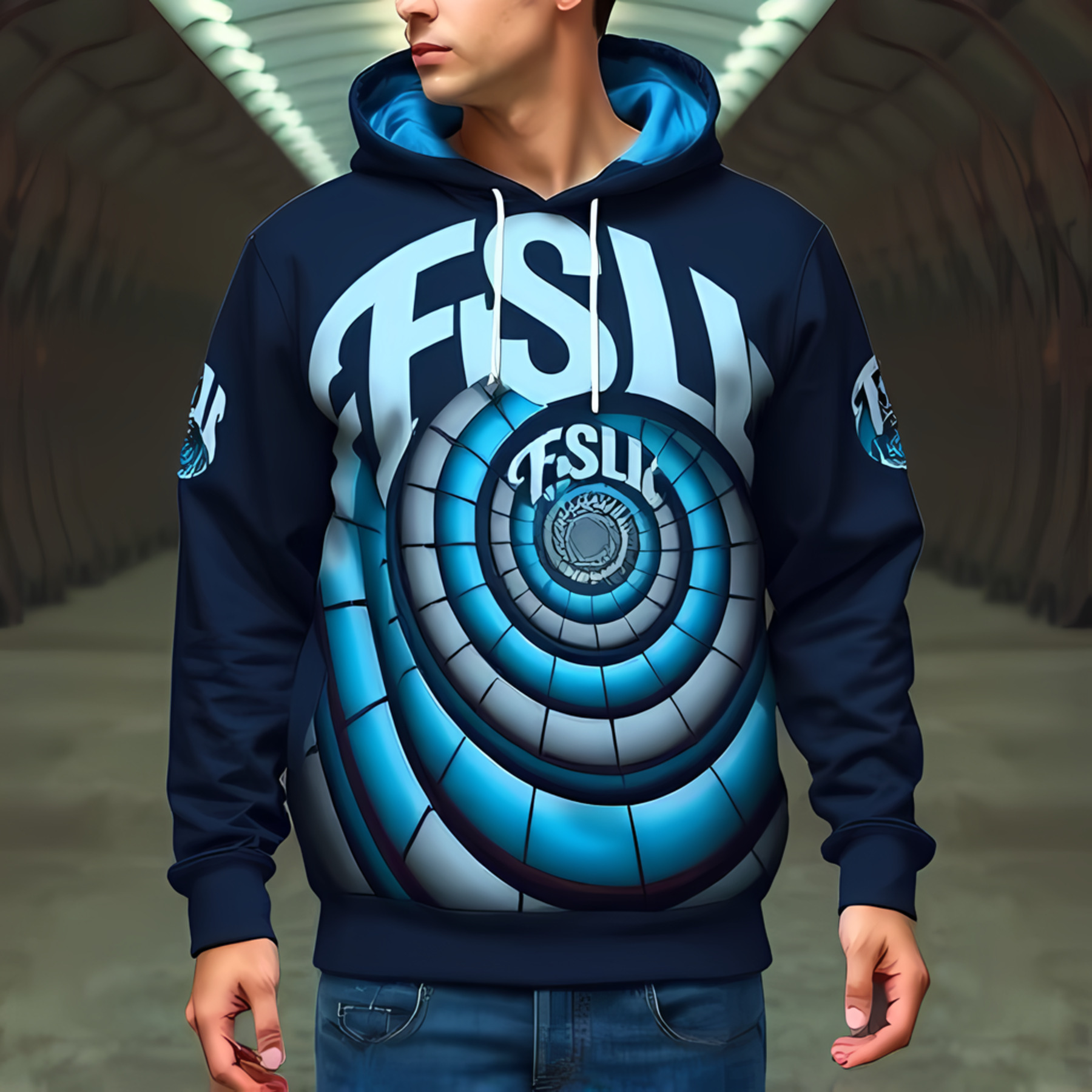 3D Spiral Graphic Hoodie for Men & Women - Light Blue Optical Illusion ...