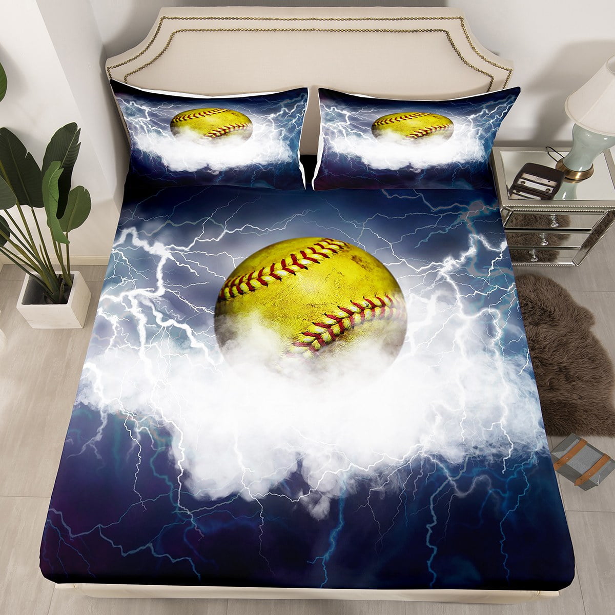 3D Sports Softball Bed Sheets Ball Sports Theme Full Size Bedding Set ...