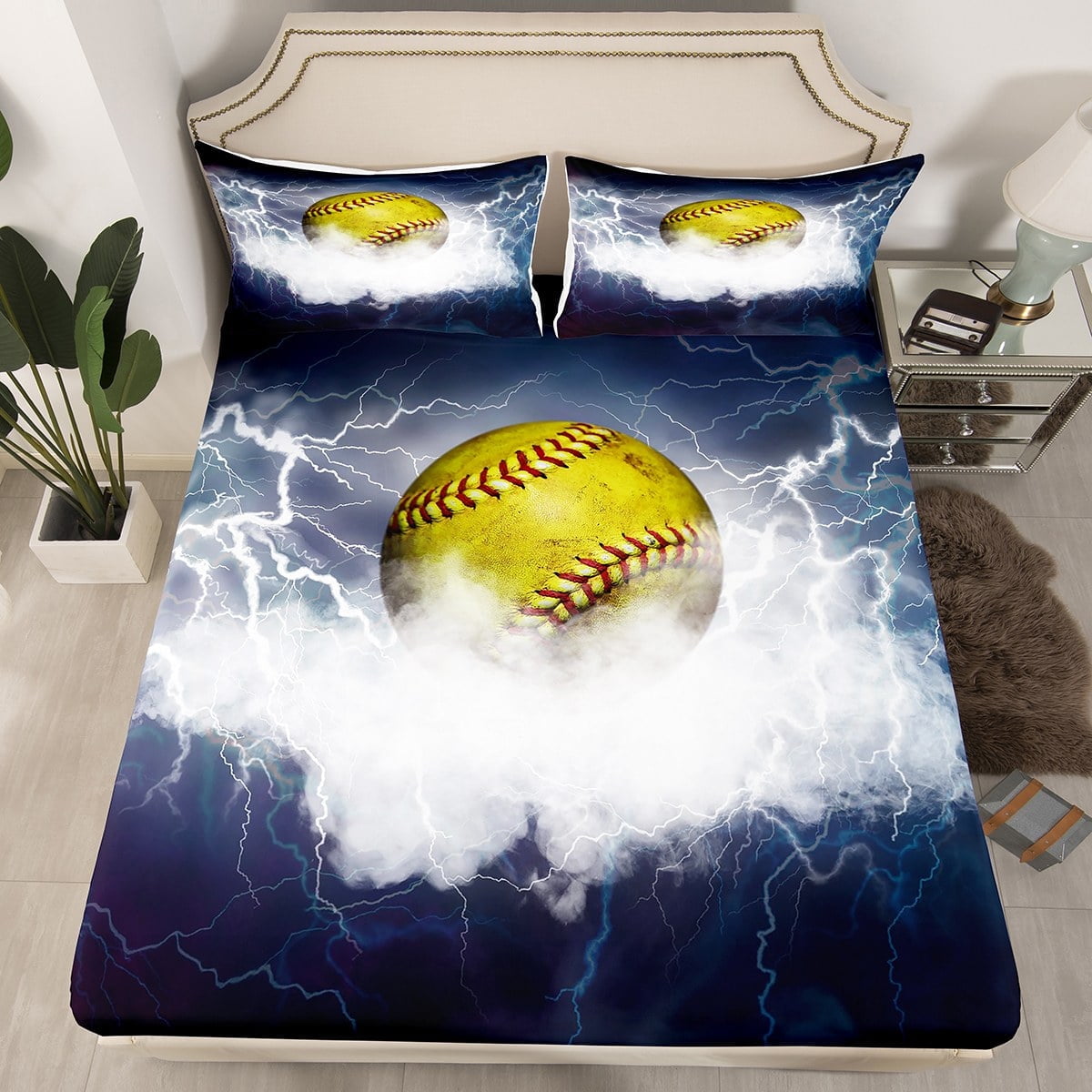 3D Sports Softball Bed Sheets Ball Sports Theme Twin Size Bedding Set ...