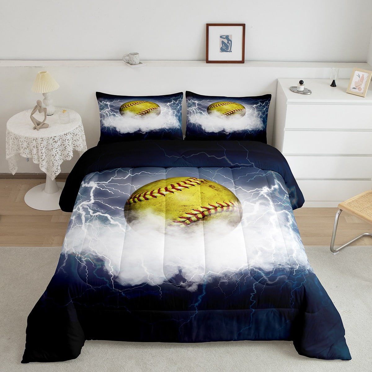 3D Sports Softball Bedding Comforter Sets Ball Sports Theme Twin Size ...