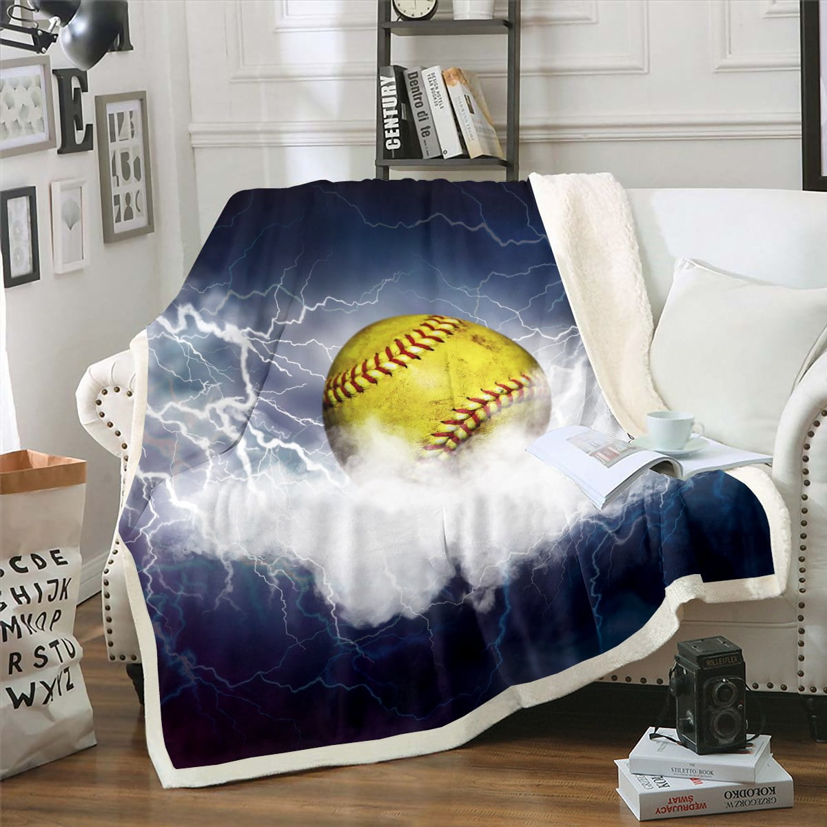 3D Sports Softball Throw Blanket Ball Sports Theme Queen Size Fleece ...