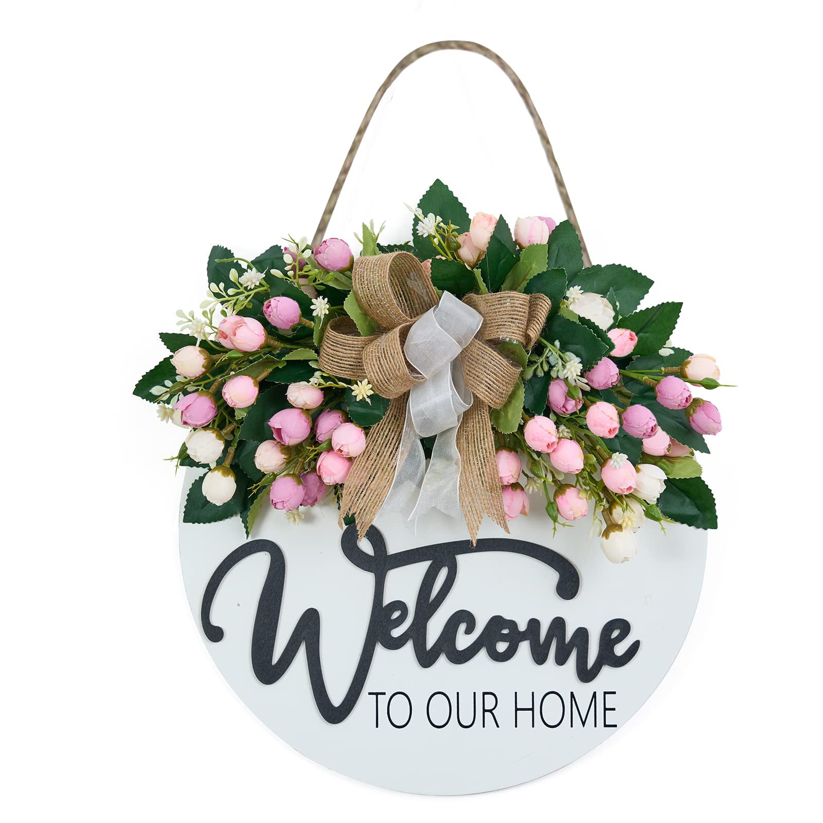3D Spring Summer Welcome Wreaths for ATT1Front Door, Wood Door Hanger ...