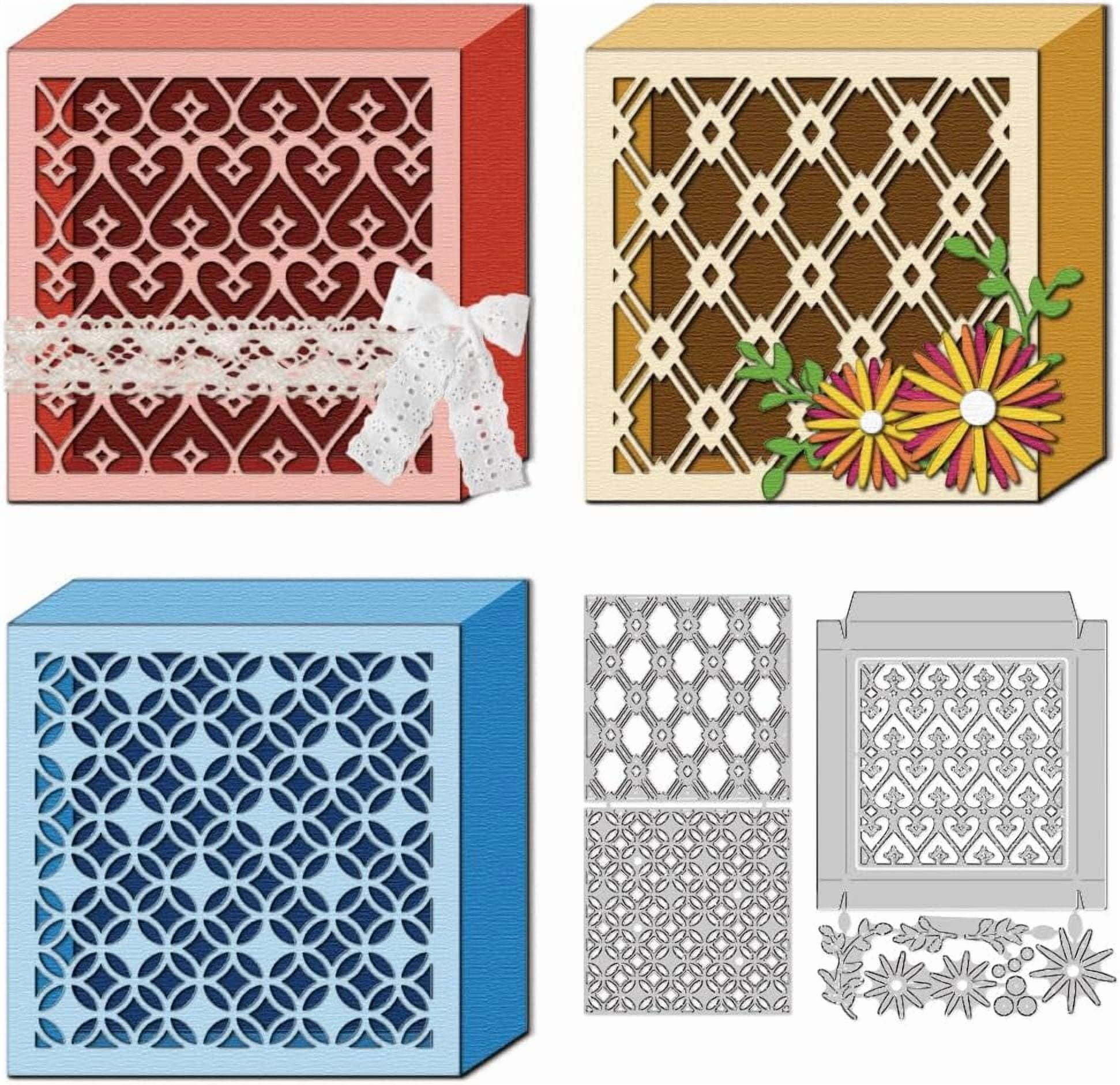 3D Square Box Cutting Dies Card Making Die Stencil Metal Hollow Card ...