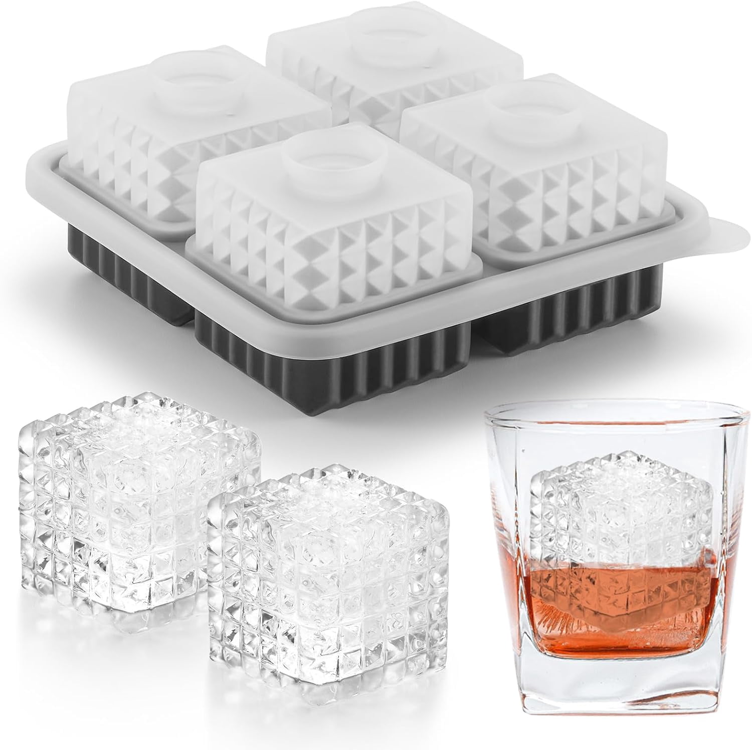 3D Square Ice Cube Tray, Large Square Silicone Fun Shapes Whiskey Ice ...
