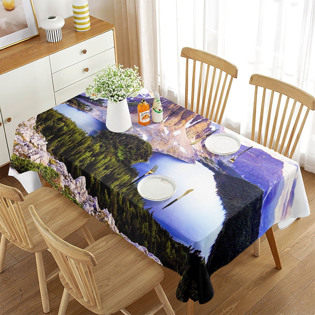 3D Square Tablecloth Grassland Snow Mountain Scenery Waterproof Table ...