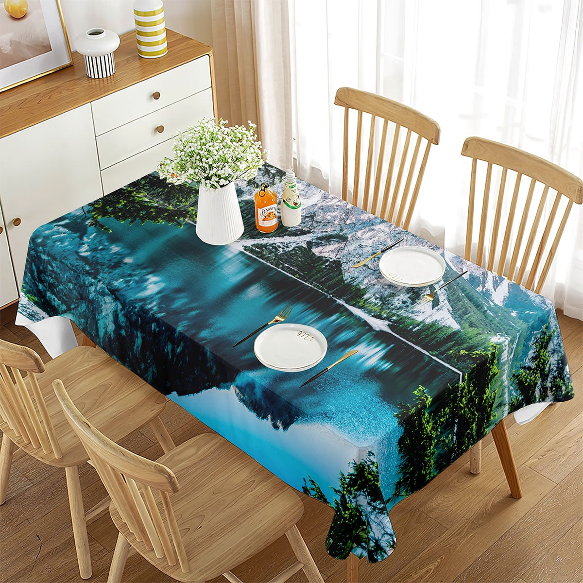 3D Square Tablecloth Grassland Snow Mountain Scenery Waterproof Table ...