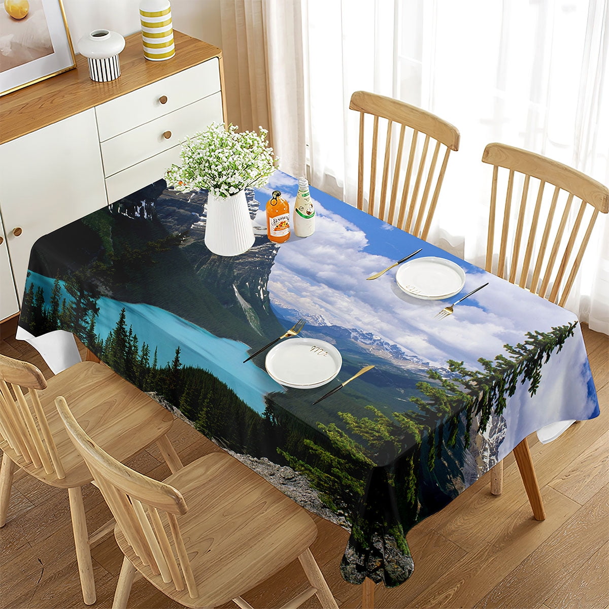3D Square Tablecloth Grassland Snow Mountain Scenery Waterproof Table ...