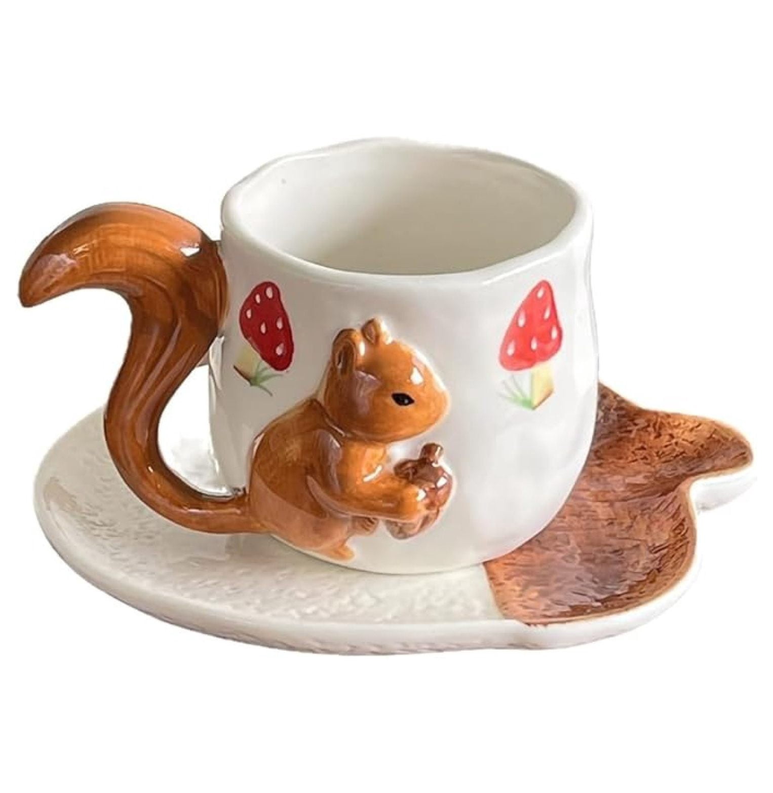3D Squirrel & Mushroom Coffee Mug Set - Ceramic Tea Cup with Acorn ...