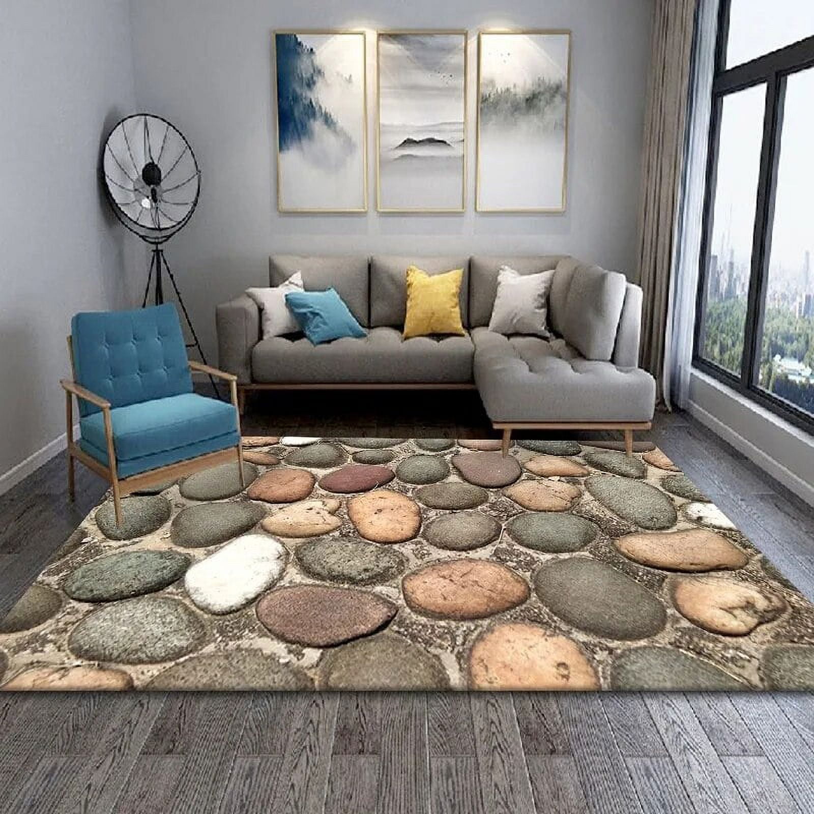 3D St Beach Pebbles Area Rug for Living Room Anti-slip Bedroom Sofa ...
