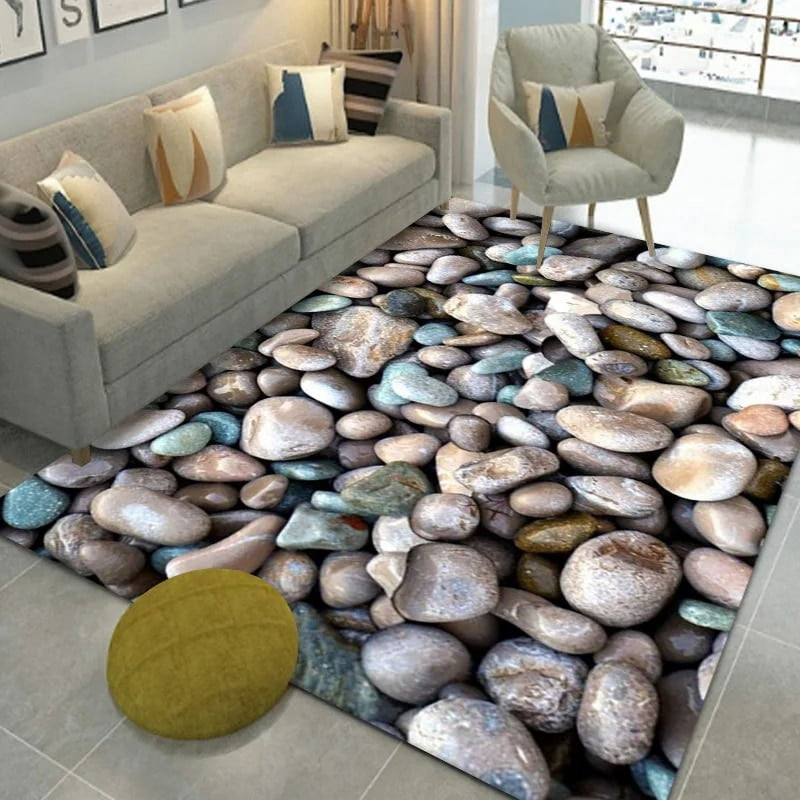 3D St Beach Pebbles Area Rug for Living Room Anti-slip Bedroom Sofa ...