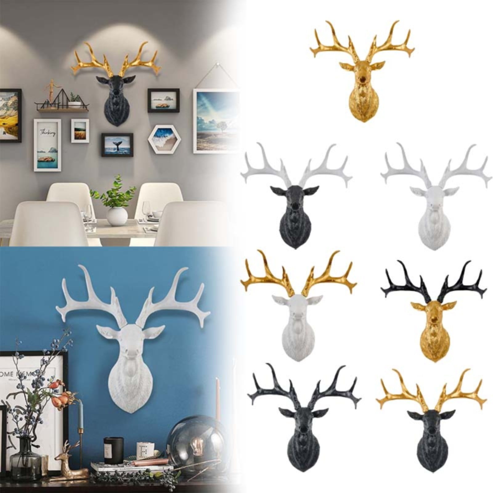 3D Stag Head Wall Sculpture, Resin Deer Statue Artwork for Modern Home ...