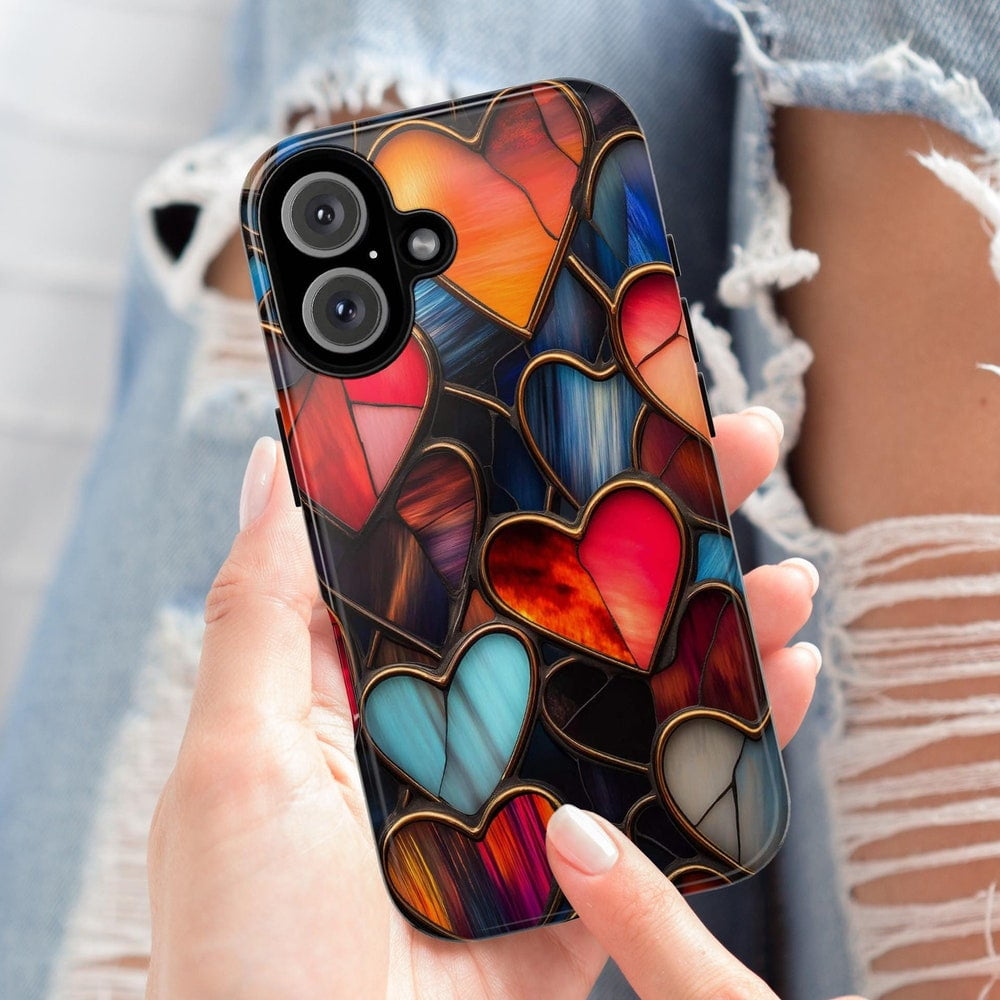 3D Stained Glass Hearts Romantic Valentines Gift Phone Case with iPhone ...