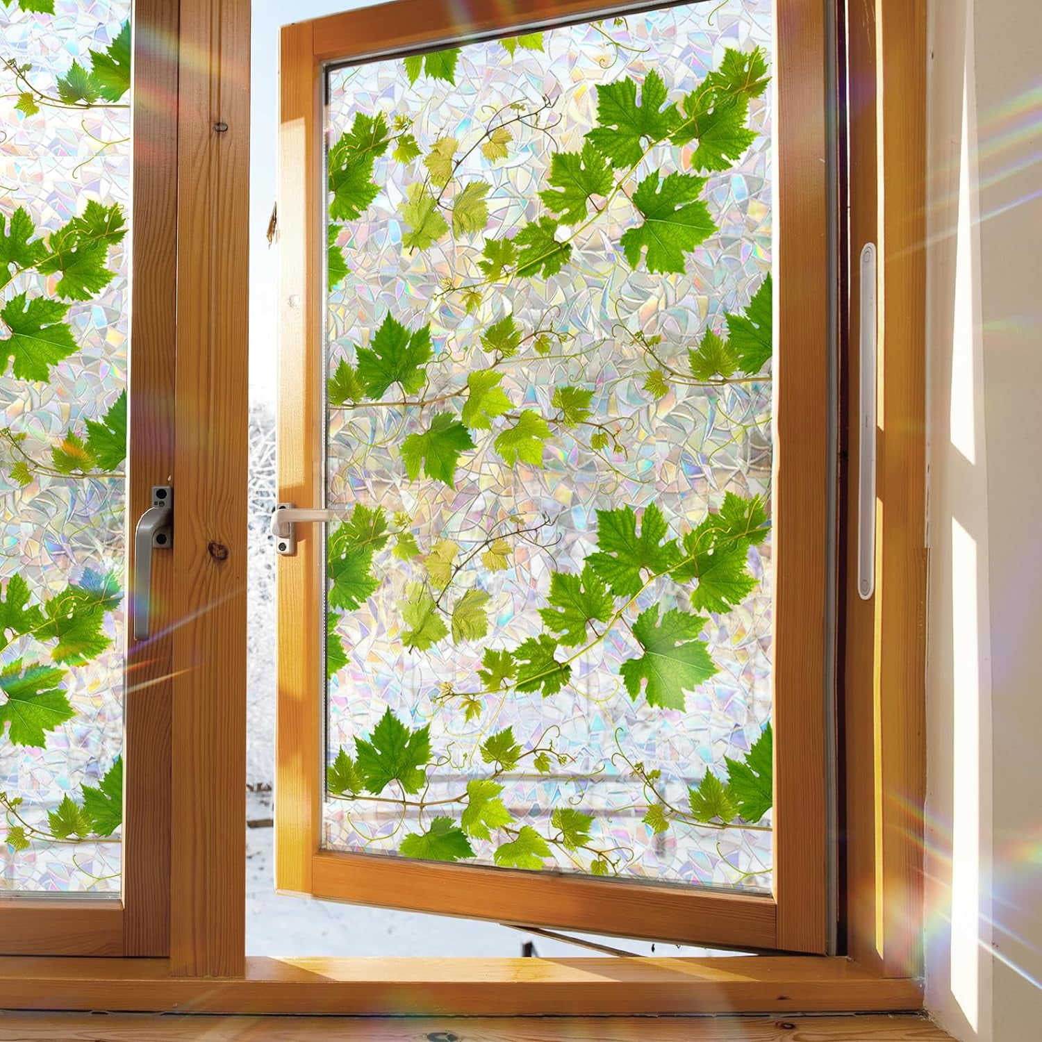 3D Stained Glass Privacy Window Film Green Leaves Glass Door Film ...