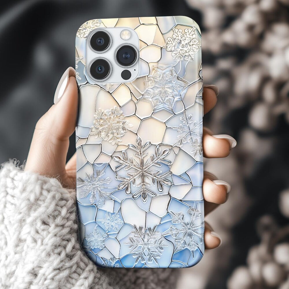 3D Stained Glass Snowflakes Winter Phone Case 17 16 15 14 13 12 11 Pro ...
