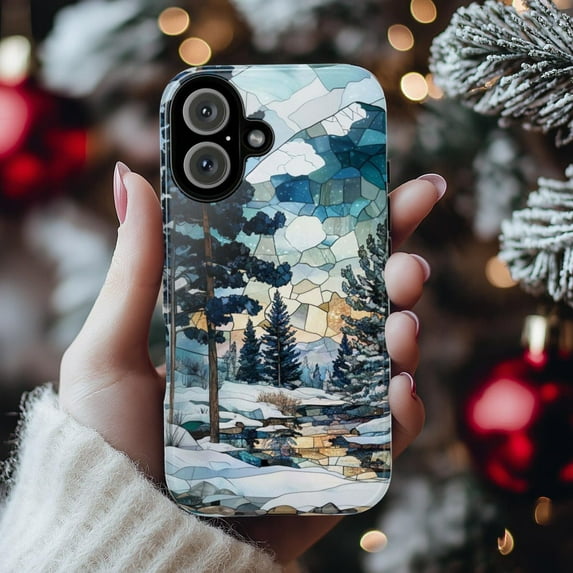 3D Stained Glass Winter Forest Landscape Phone Case 17 16 15 14 13 12 ...