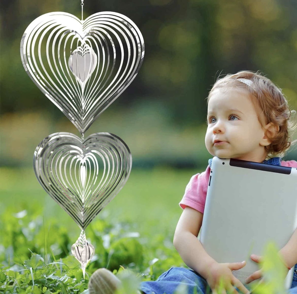 3D Stainless Steel Heart Wind Spinner Flowing-Light Effect Wind Chime ...