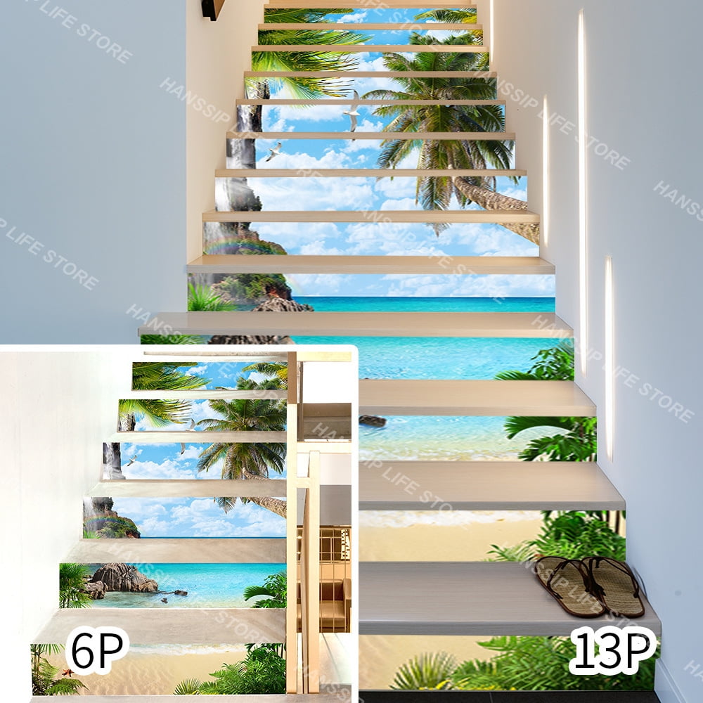 3D Stair Stickers Island Beach Coconut Tree Steps Riser Cover rations ...