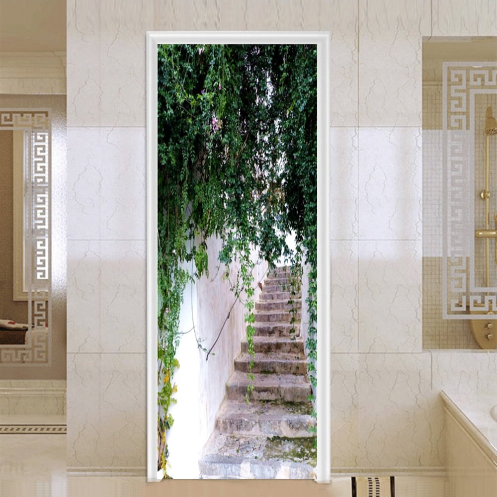 3D Stairs Pattern Door Sticker Self Adhesive Wallpaper DIY PVC ...