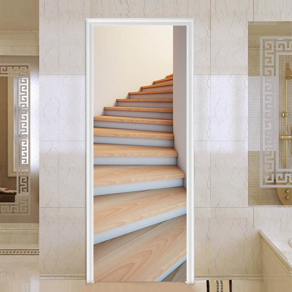3D Stairs Pattern Door Sticker Self Adhesive Wallpaper DIY PVC ...