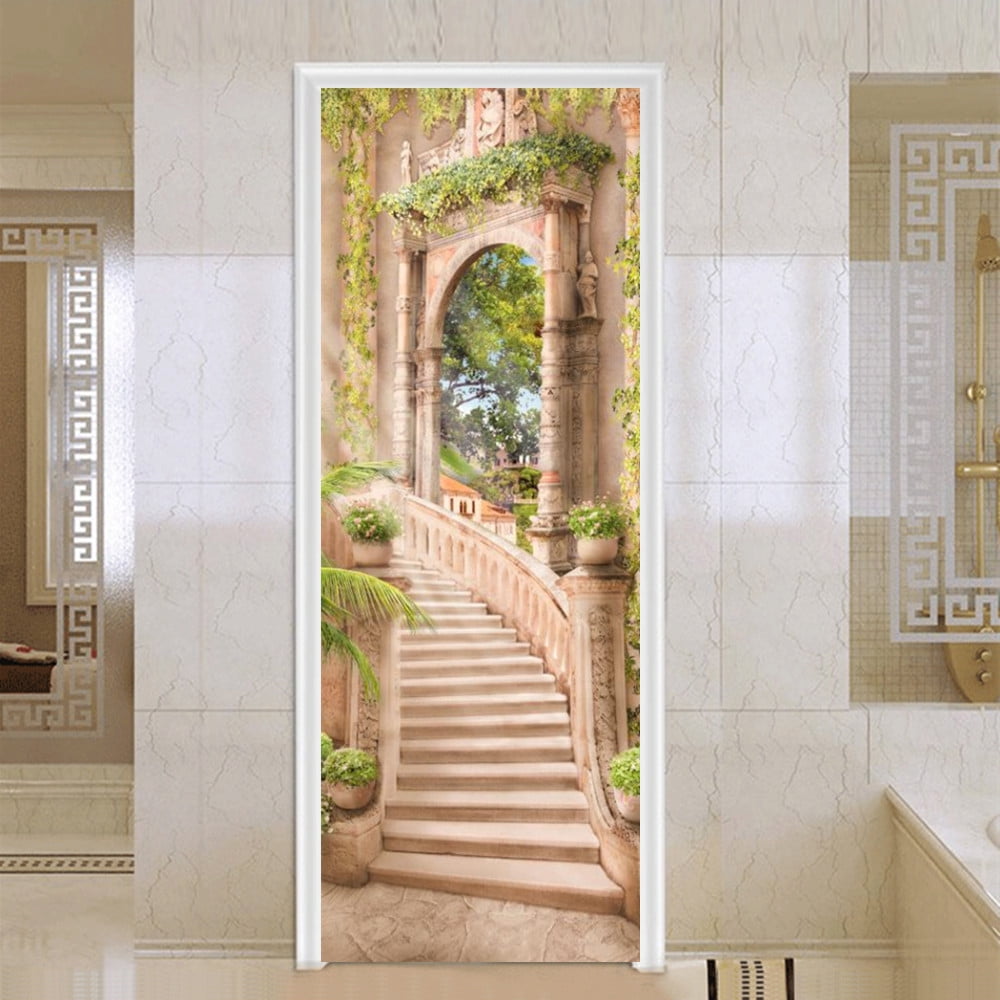 3D Stairs Pattern Door Sticker Self Adhesive Wallpaper DIY PVC ...