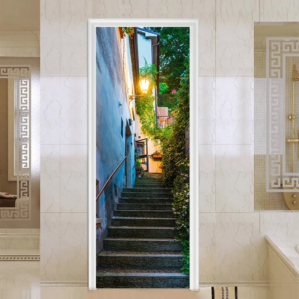 3D Stairs Pattern Door Sticker Self Adhesive Wallpaper DIY PVC ...