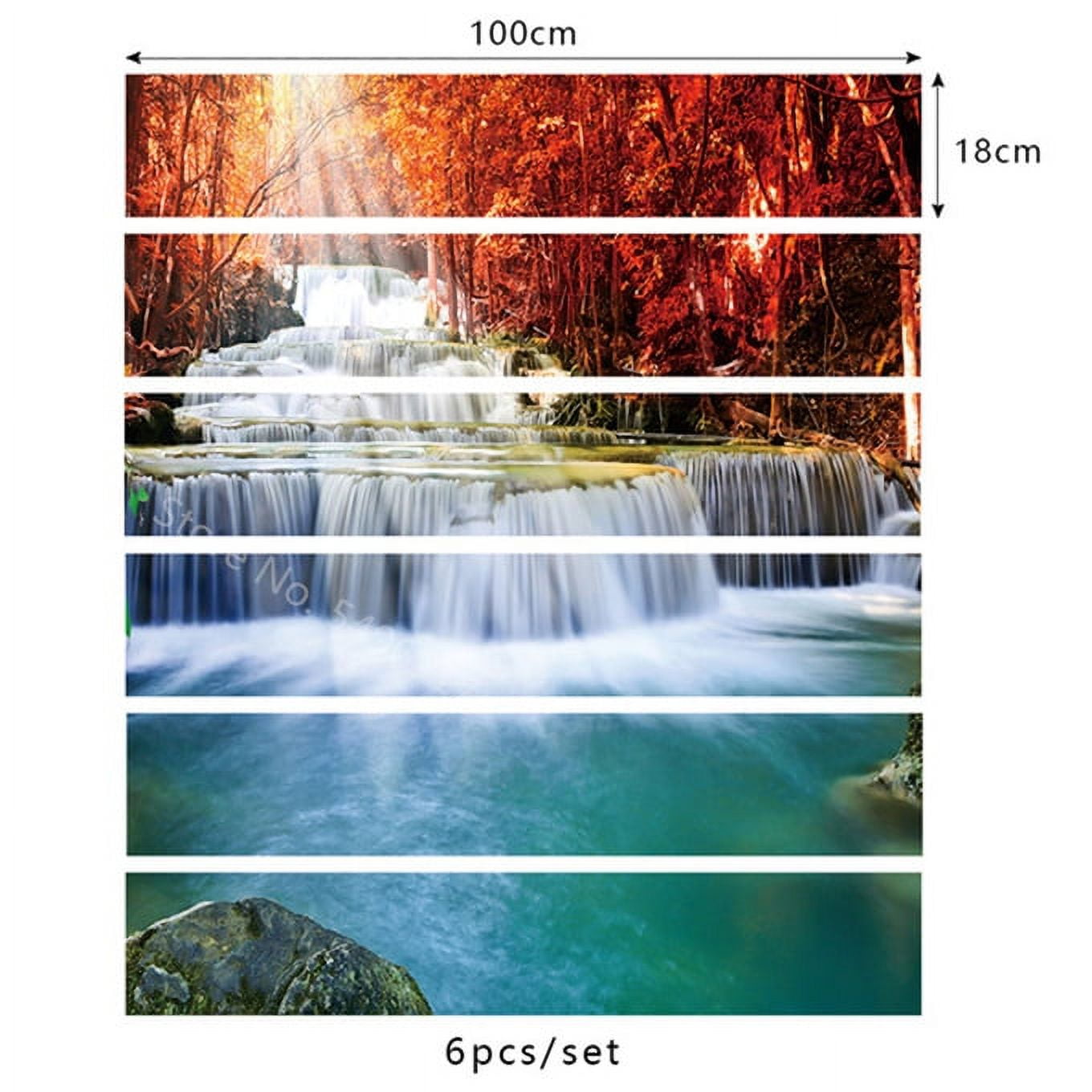 3D Stairs Stickers Flowing Water Waterfall Scenery Steps rative Decals ...