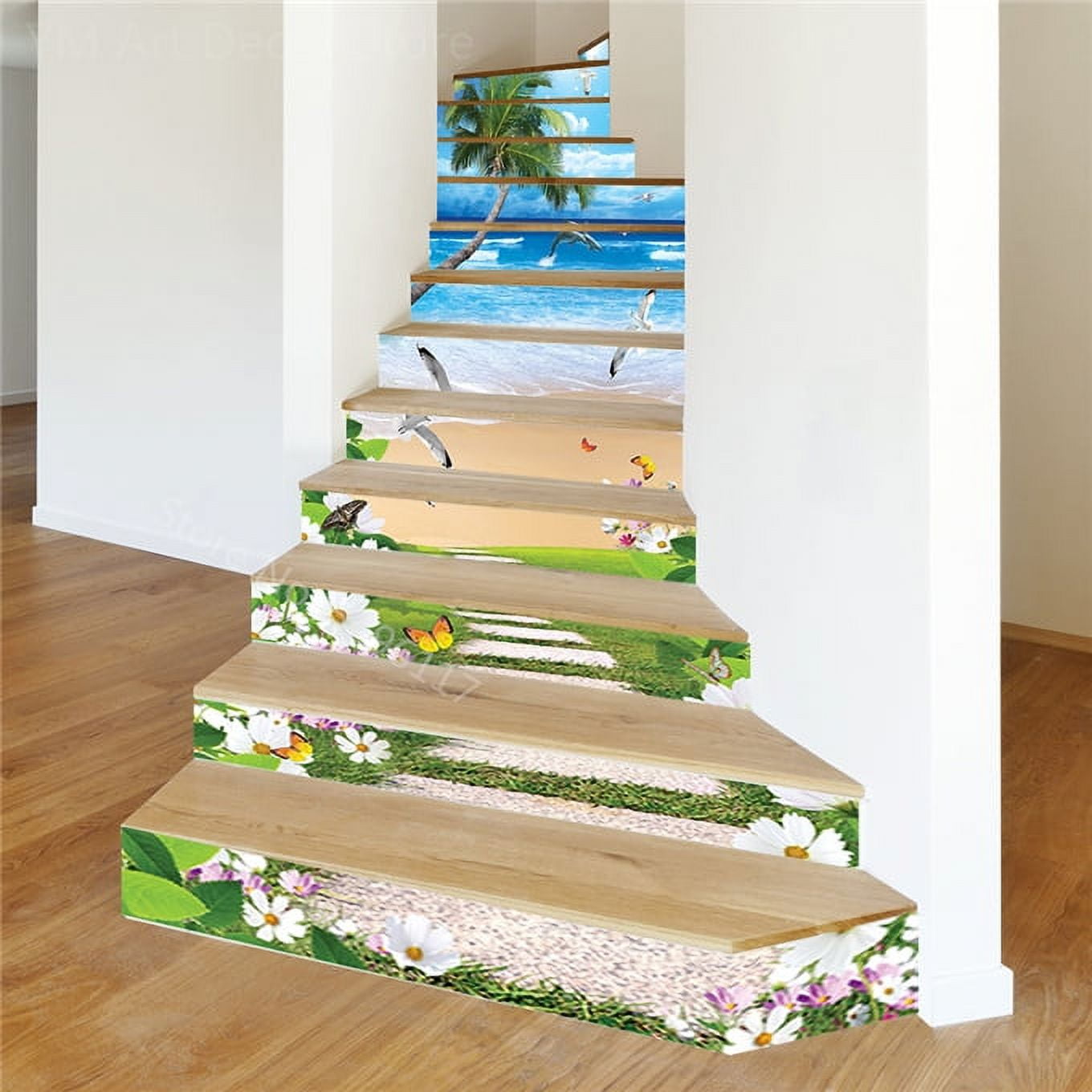 3D Stairs Stickers Flowing Water Waterfall Scenery Steps rative Decals ...