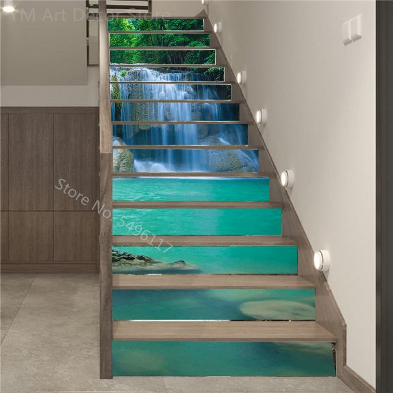3D Stairs Stickers Flowing Water Waterfall Scenery Steps rative Decals ...