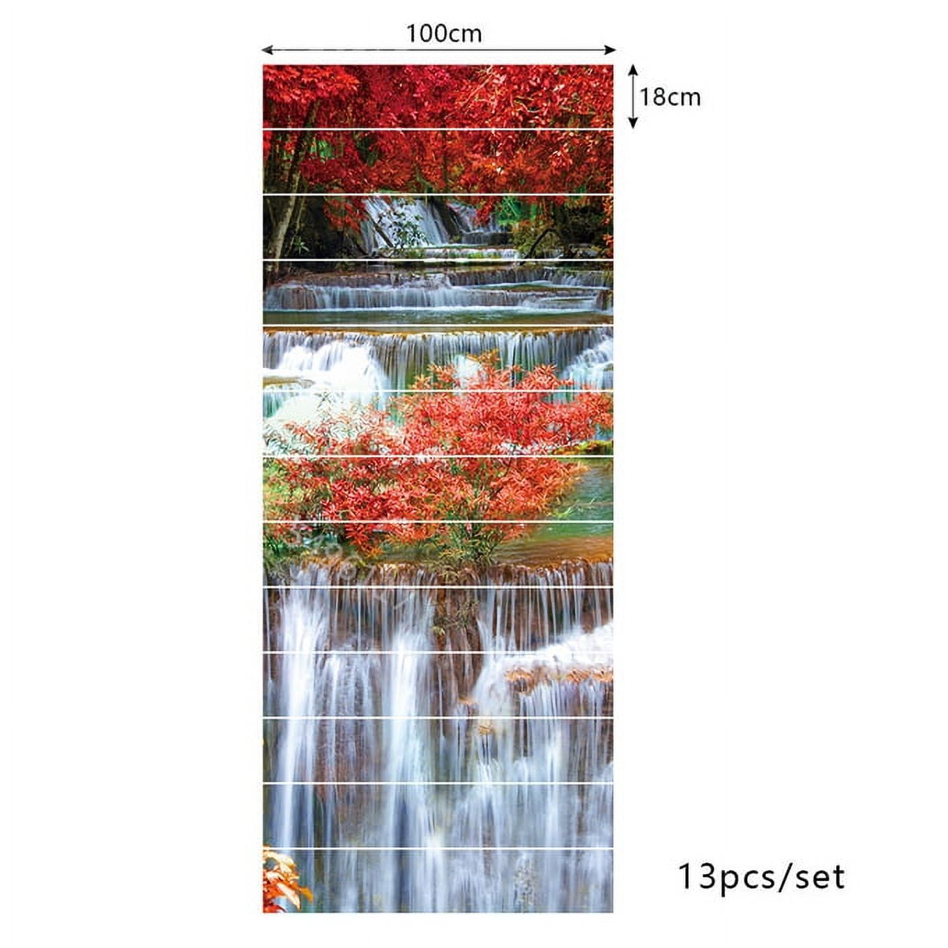 3D Stairs Stickers Flowing Water Waterfall Scenery Steps rative Decals ...