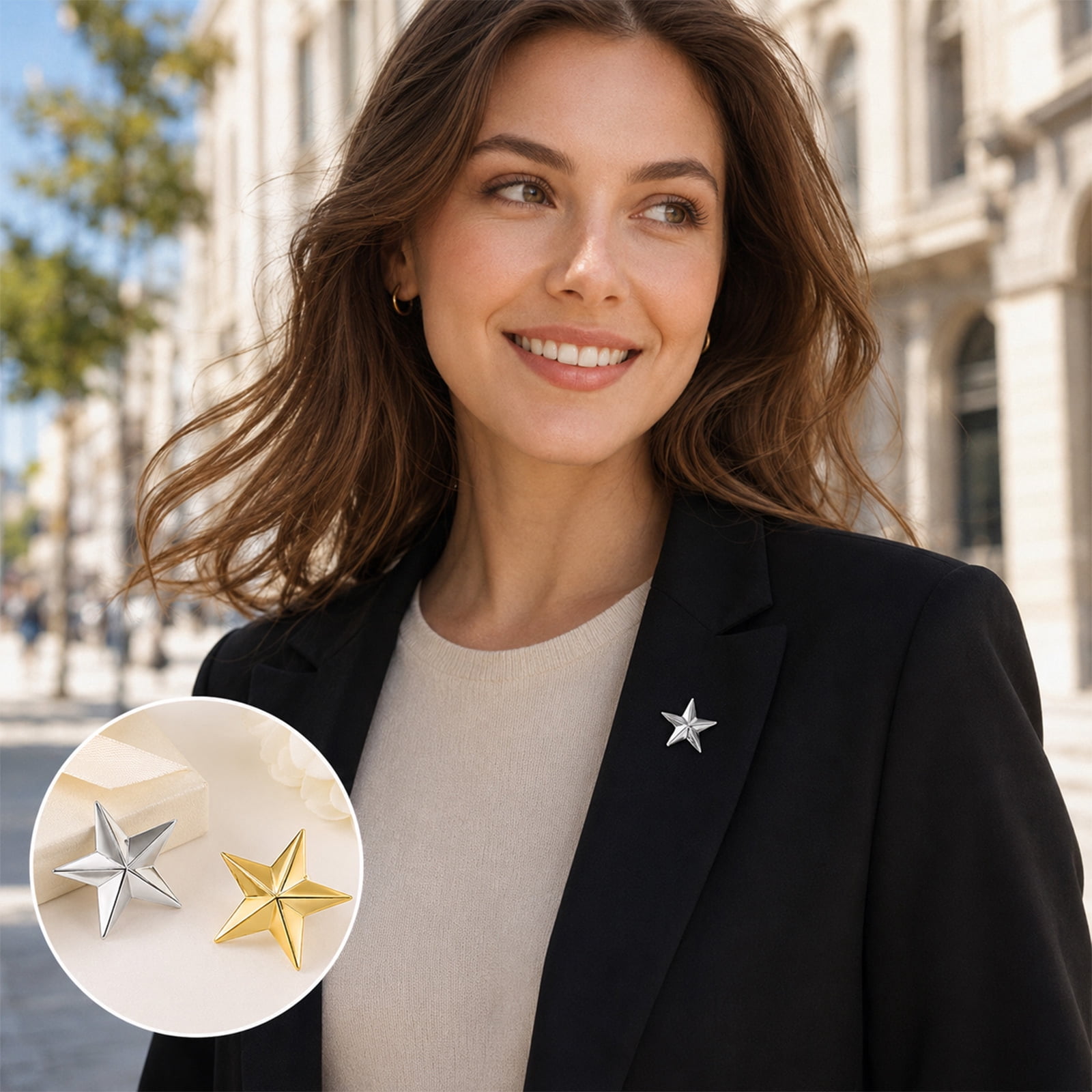 3D Star Lapel Pins Bulk Fashion DIY Brooches, Silver Zinc Alloy Hat ...