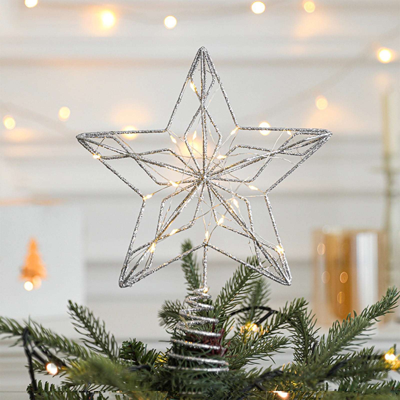 3D Star Tree Topper, Hollow Pentagram Christmas Tree Decoration ...