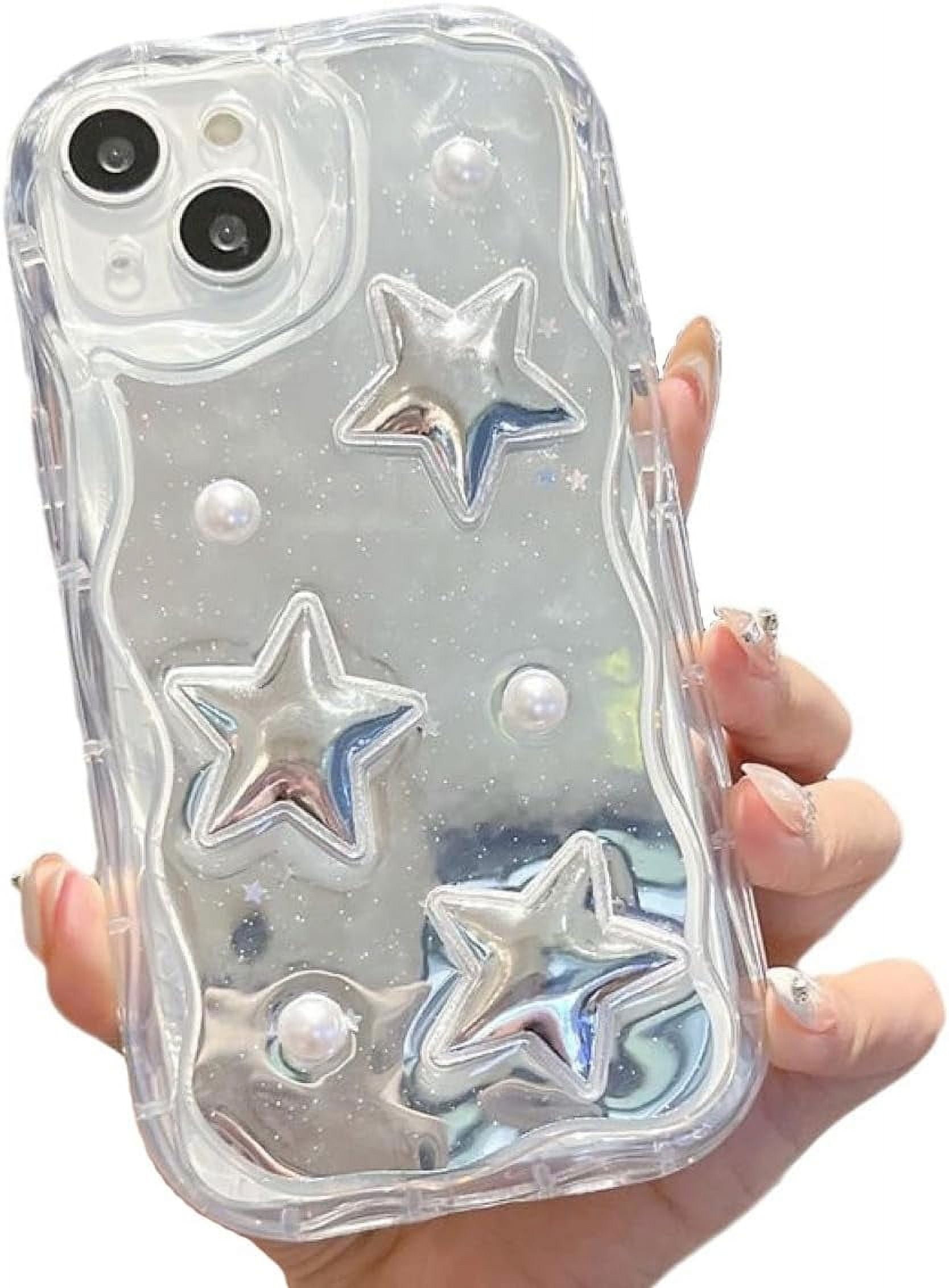 3D Stars Pearls Wavy Frame Plating Mirror Phone Case Compatible with ...