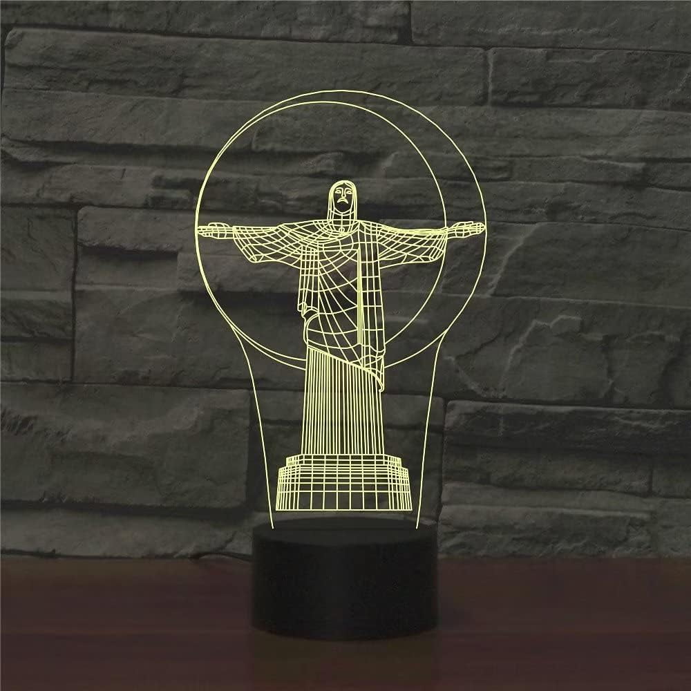 3D Statue of Jesus Optical Illusion Night Light, LED Table Desk Lamps,7 ...