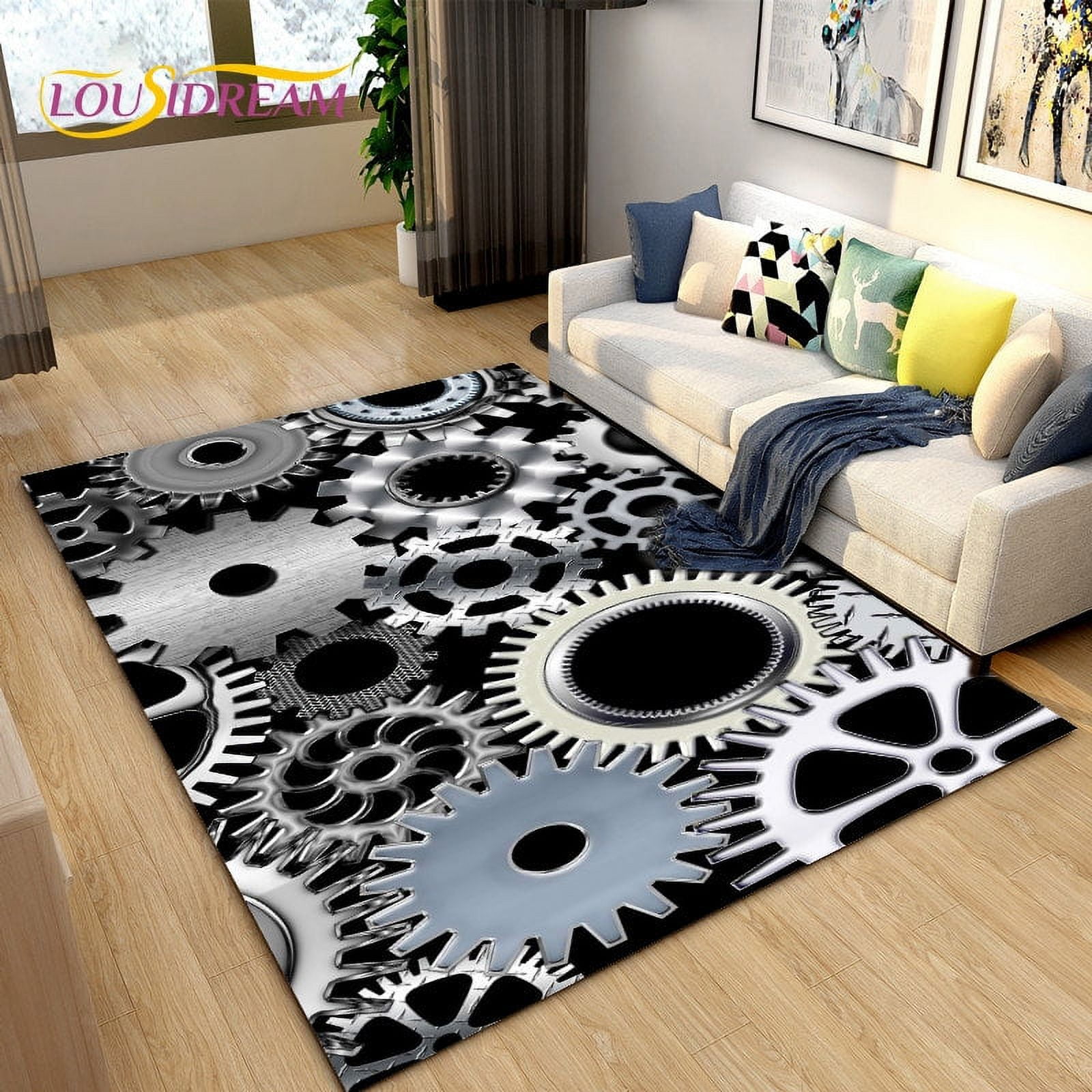 3D Steampunk Mechanical Cogs Gears Area Rug Large Carpet Rug for Living ...