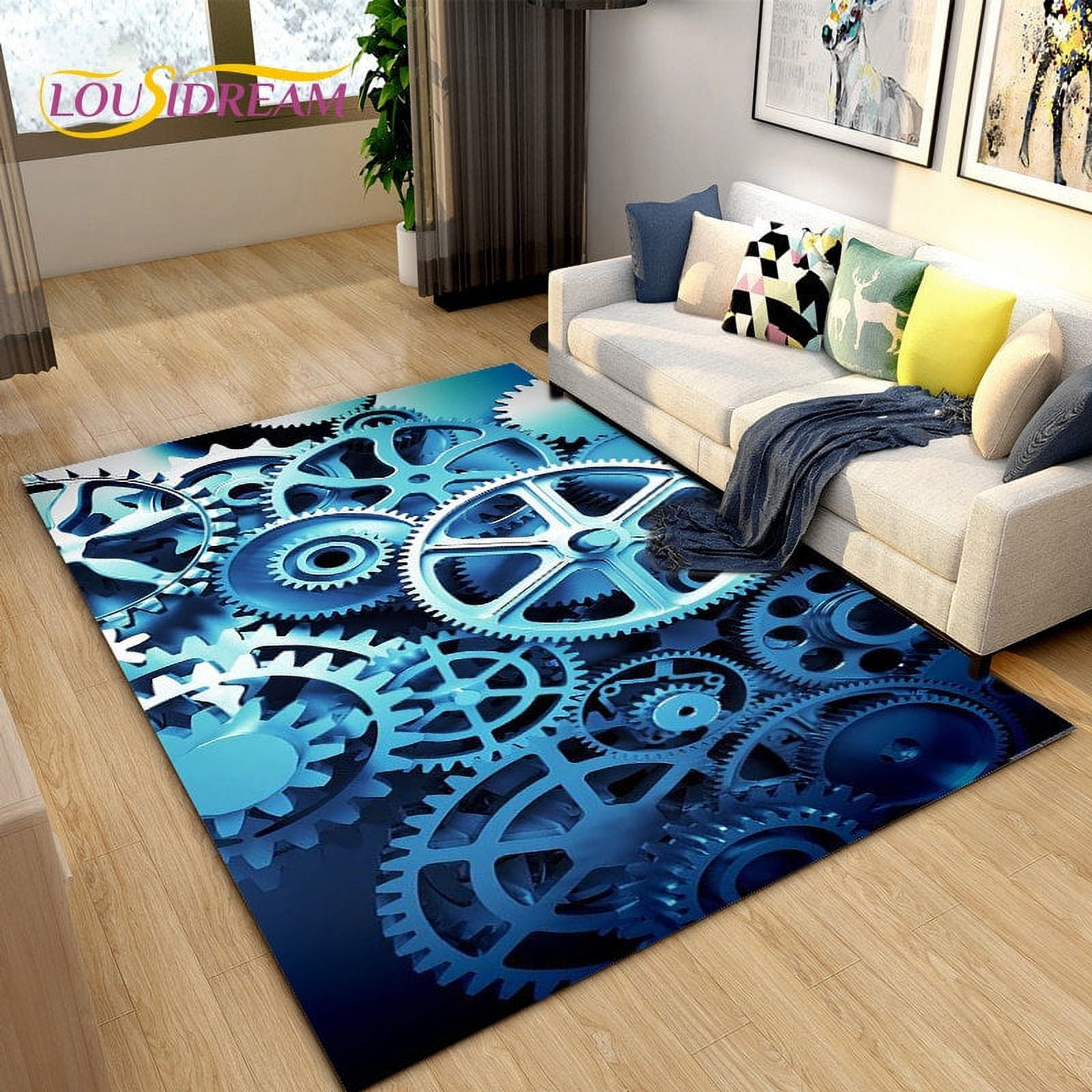 3D Steampunk Mechanical Cogs Gears Area Rug Large Carpet Rug for Living ...