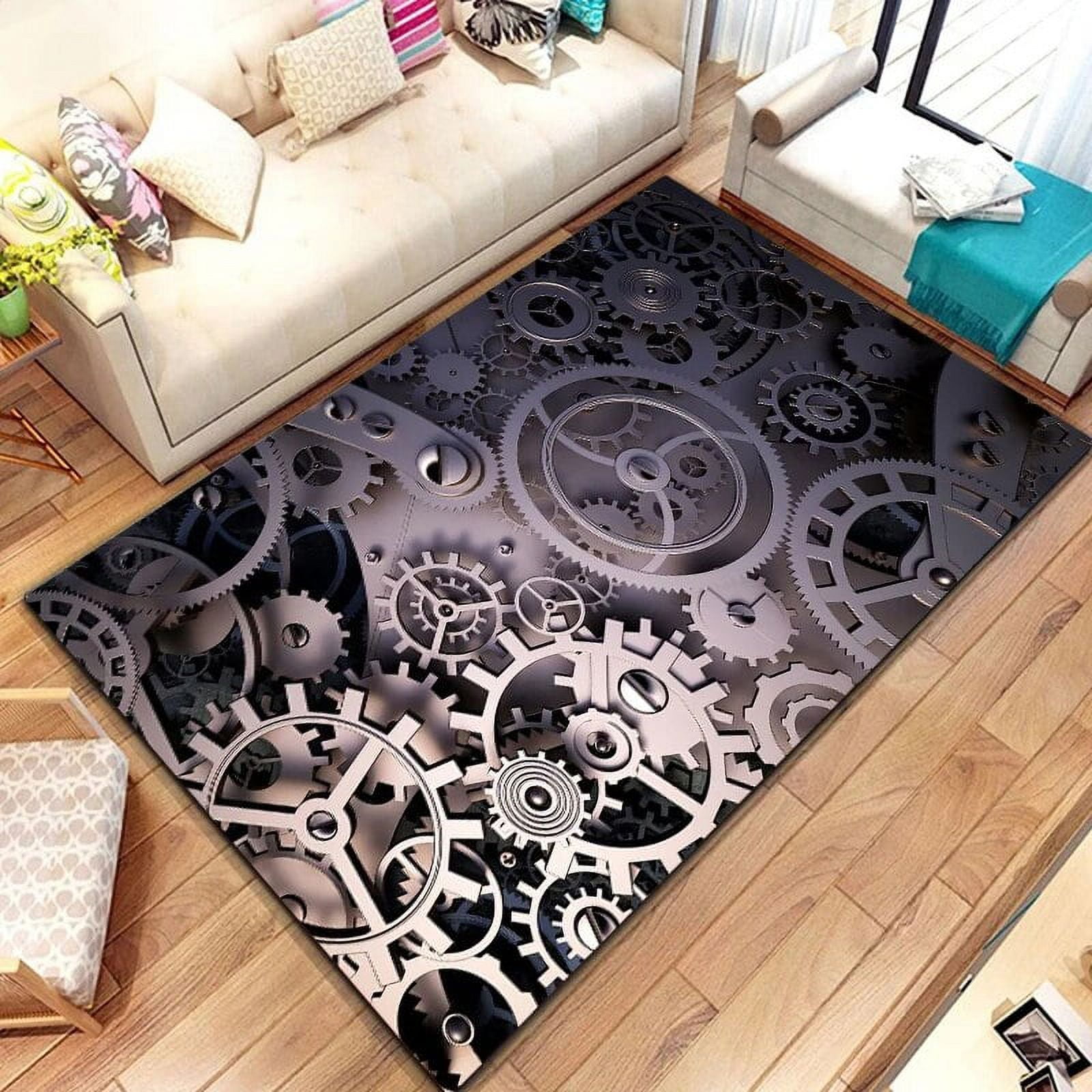 3D Steampunk Mechanical Cogs Gears Area Rug Large Carpet Rug for Living ...